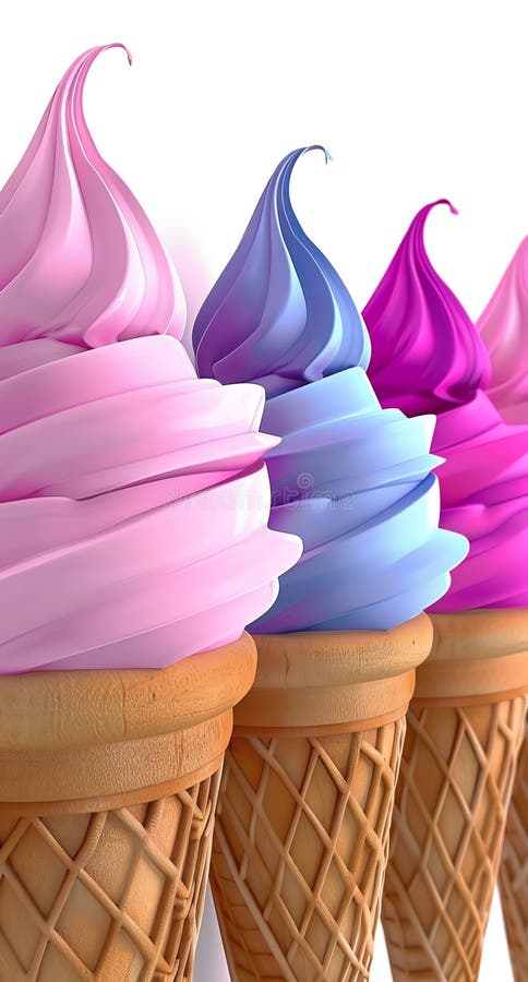 Three Ice Cream Cones with Different Colors of Ice Cream Stock Image ...