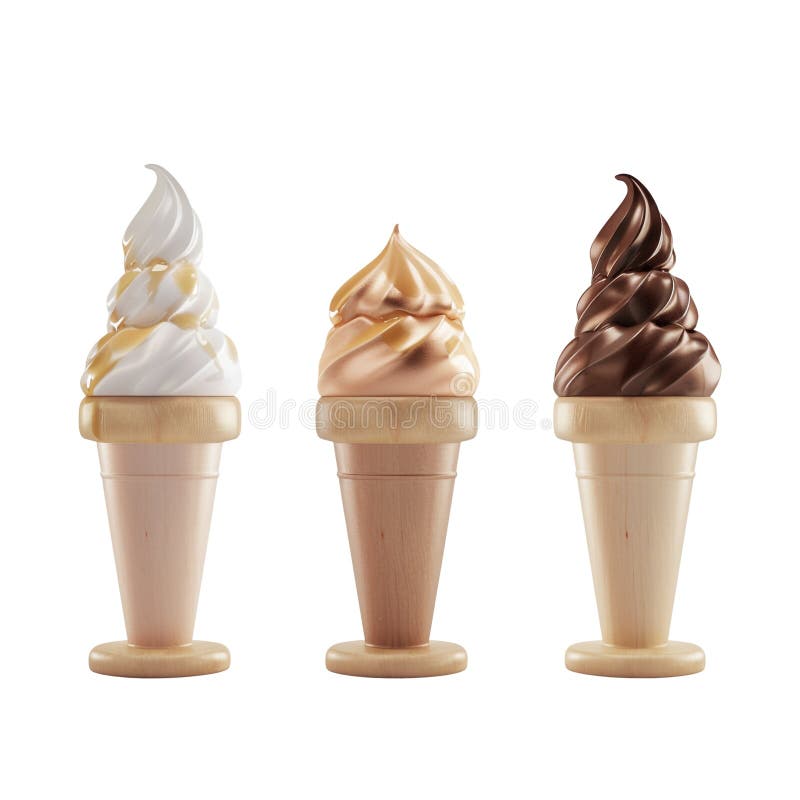 Three Ice Cream Cones with Different Flavors Stock Image - Illustration ...