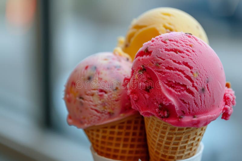 Three Ice Cream Cones Different Flavors Stock Image - Image of frozen ...