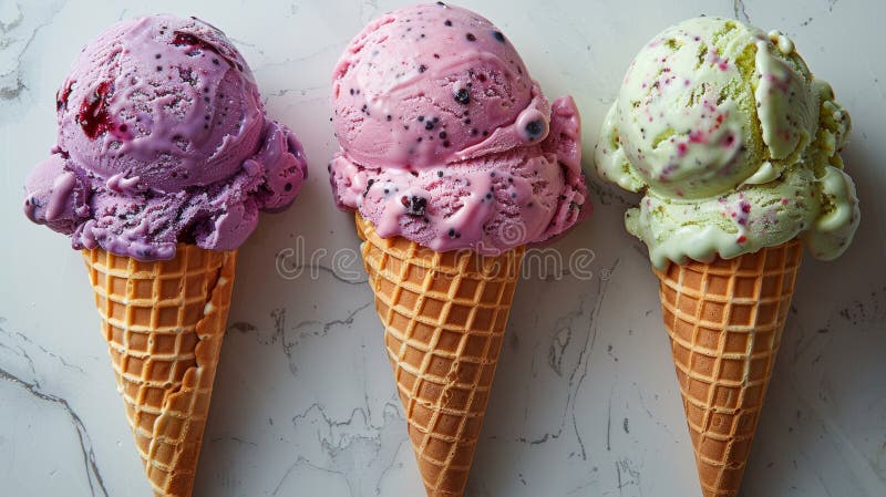 Three Ice Cream Cones with Different Flavors Stock Image - Image of ...