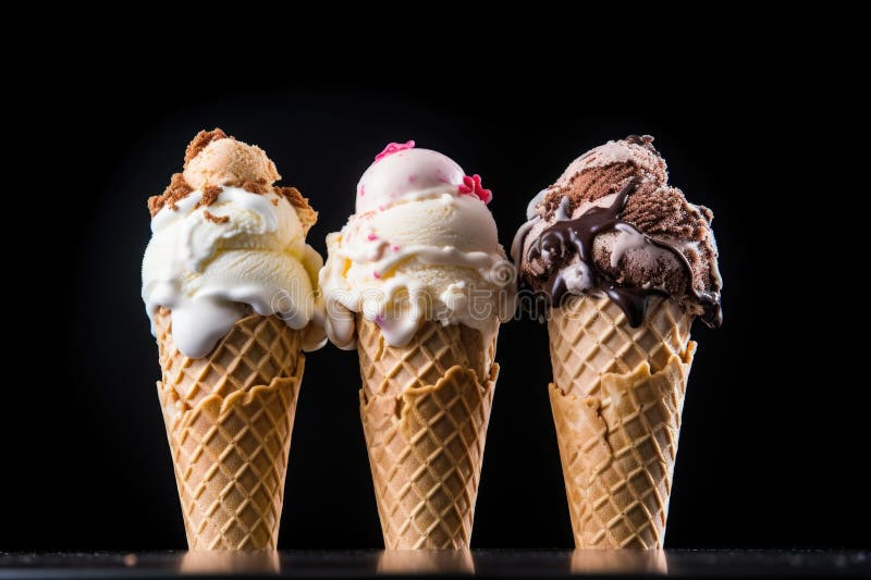 Three Ice Cream Cones of Different Sizes Stacked Stock Illustration ...