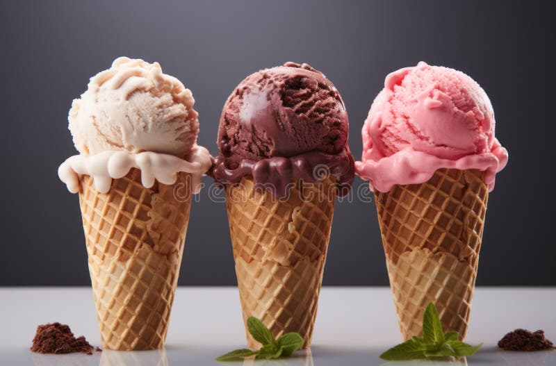 Three Ice Cream Cones in Four Cups Stock Image - Image of dessert ...