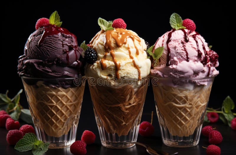 Three Ice Cream Cones in Four Cups Stock Image - Image of icecream ...