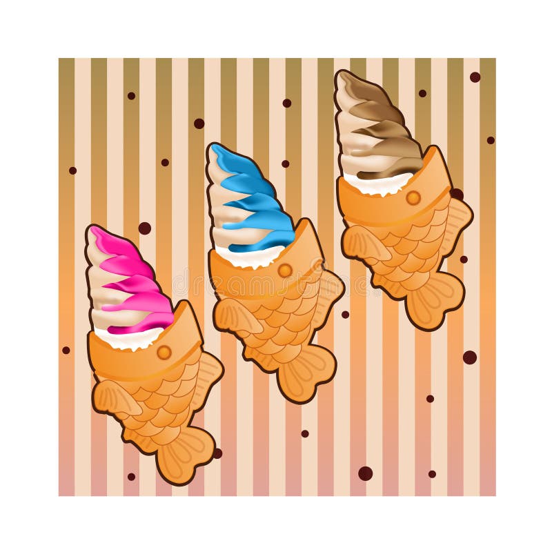 Three Ice Cream with Fish Shaped Cone on Different Colors with ...