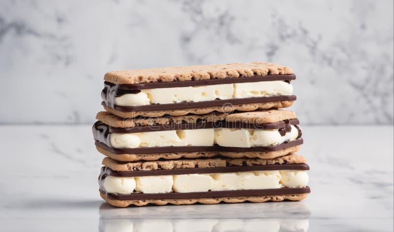 Three Ice Cream Sandwiches are Stacked on a White Marble Surface Stock ...