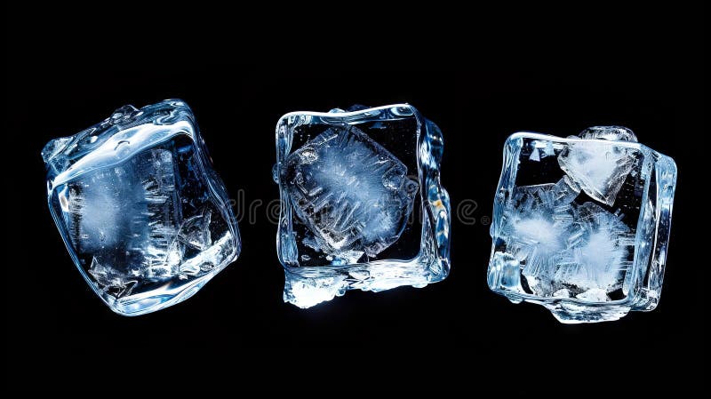 Three Ice Cubes are Being Dropped into Water with Splash. Generative AI ...