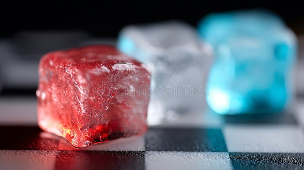 Three Ice Cubes Sitting on Top of a Chess Board Stock Photo - Image of ...