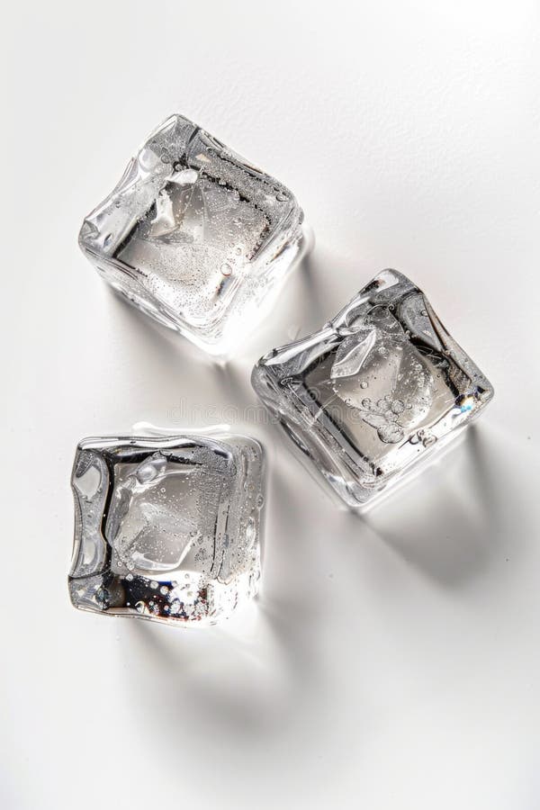 Three Ice Cubes on a White Surface, Versatile for Various Projects ...