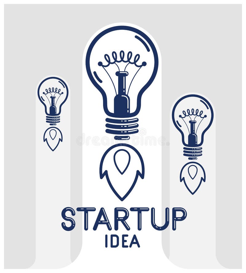 Three Idea Light Bulbs Launching Like a Rockets Vector Linear Logo or ...