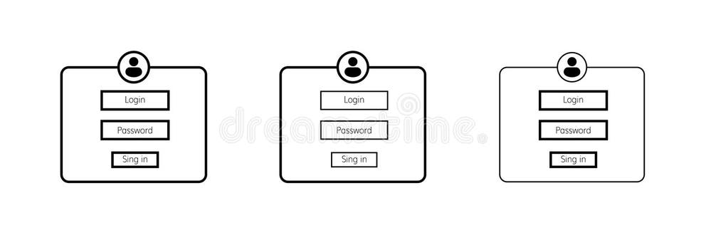 Three Identical Account Login Interfaces Displaying User And Password Input Sections Stock