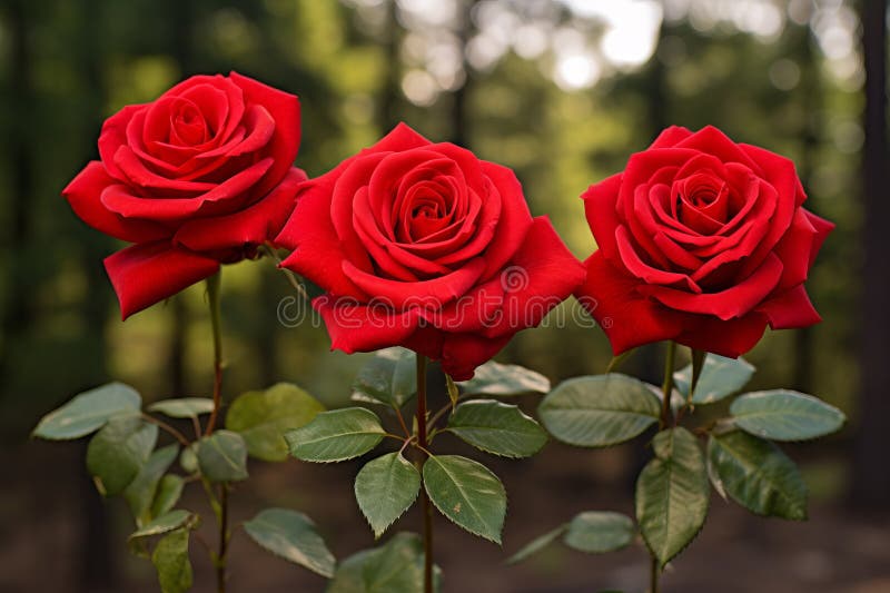 Three Identical Red Roses in Full Bloom Stock Illustration ...