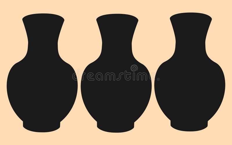 Three Identical Same Similar Flower Pot Vases Silhouette Against a ...