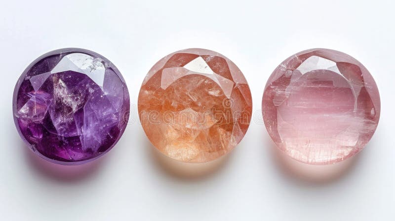 Three Identical-sized Gemstones, Amethyst, Rose Quartz, and Moonstone ...