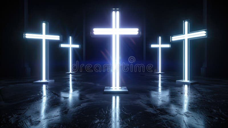 Three Illuminated Crosses in a Dimly Lit Room, Suitable for Use in ...