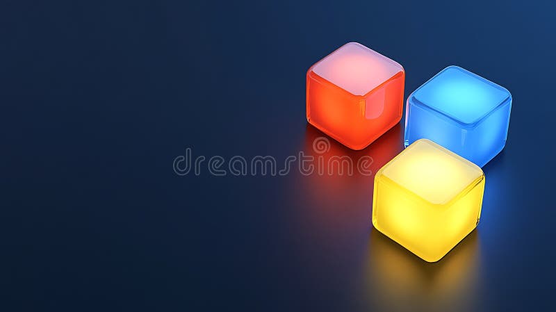 Three Illuminated Cubes Displaying Vibrant Colors Stock Illustration ...