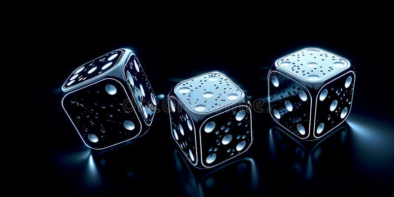 Three Illuminated Dice on Black Background, Futuristic Design Stock ...