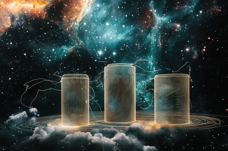 Abstract 3D Structures Floating in a Cosmic Nebula with Vivid Colors ...