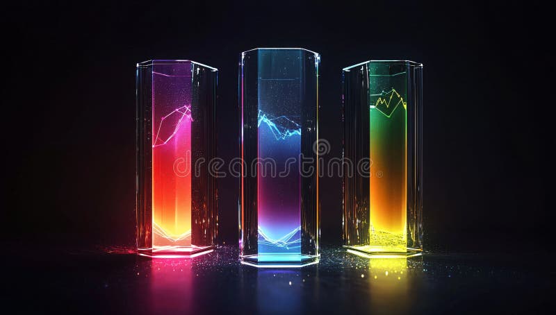 Abstract Neon Glass Columns with Data Visualization Illuminated ...