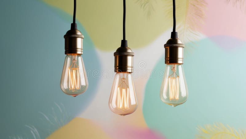 Three Illuminated Light Bulbs on a Colorful Background. Stock Image ...