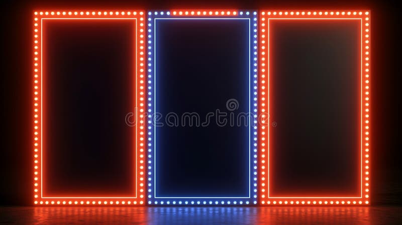 Three Illuminated Neon Frames Display Empty Space Stock Image - Image ...