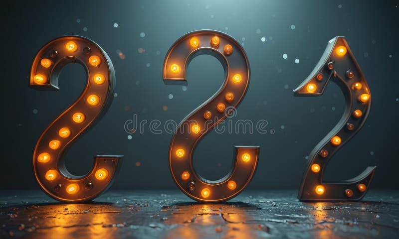 Three Illuminated Numbers, "222," "222," and "2," Stand Out Against ...