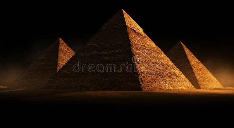 Three Illuminated Pyramids Stand Majestically Against a Dark Night Sky ...