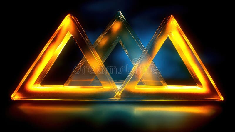 Three Illuminated Triangular Shapes Create A Striking Visual Effect Against A Dark Background