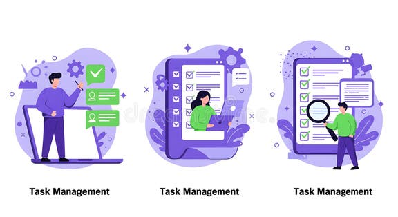 Three Illustrations Depicting Task Management Concepts. the First Shows ...