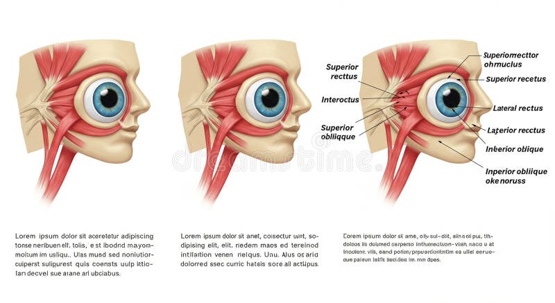 Three Illustrations of the Human Eye in Profile, Highlighting ...