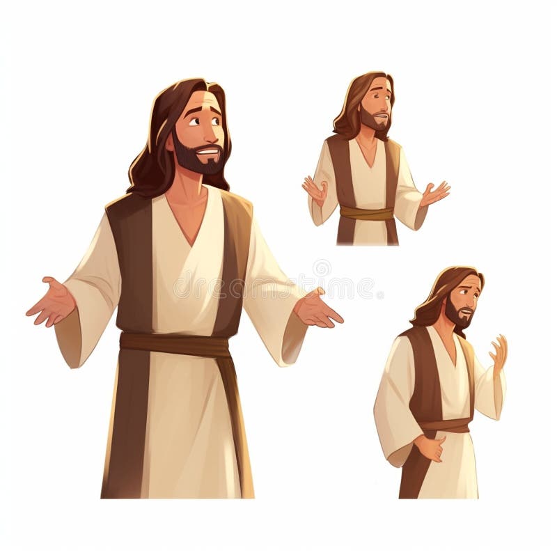 Three Illustrations of Jesus with Different Expressions Stock ...