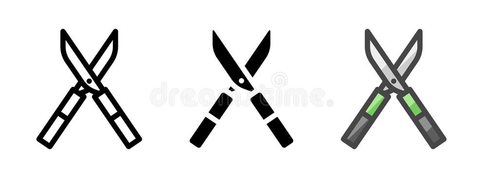 Multipurpose Long Pruning Shears Vector Icon in Outline, Glyph, Filled ...