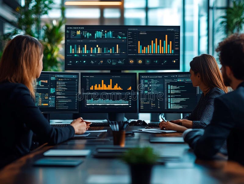 Three Individuals Collaborating in a Cluttered Professional Setting ...