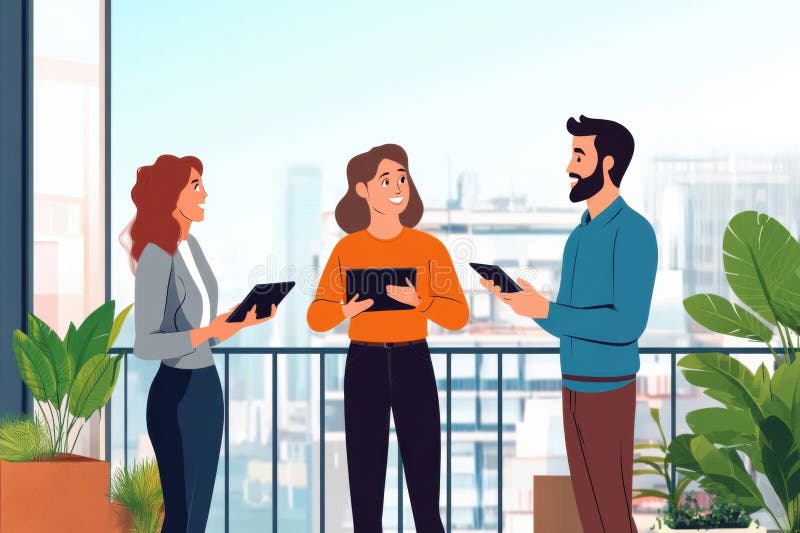 Three Professionals Collaborate in a Modern Office Space during the ...