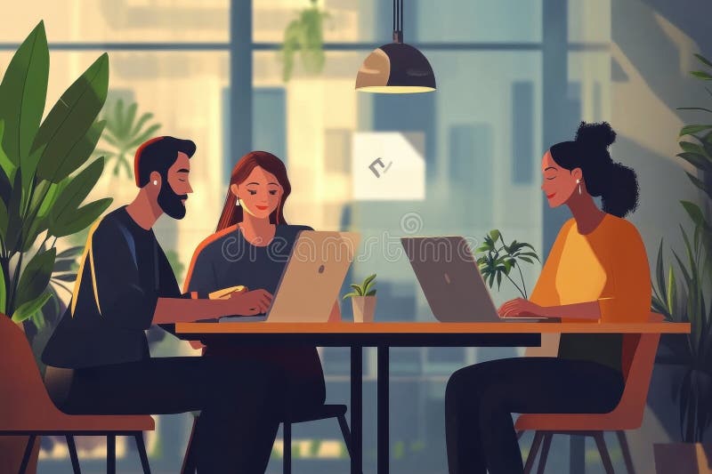 Collaborative Teamwork in a Bright Workspace during a Productive ...