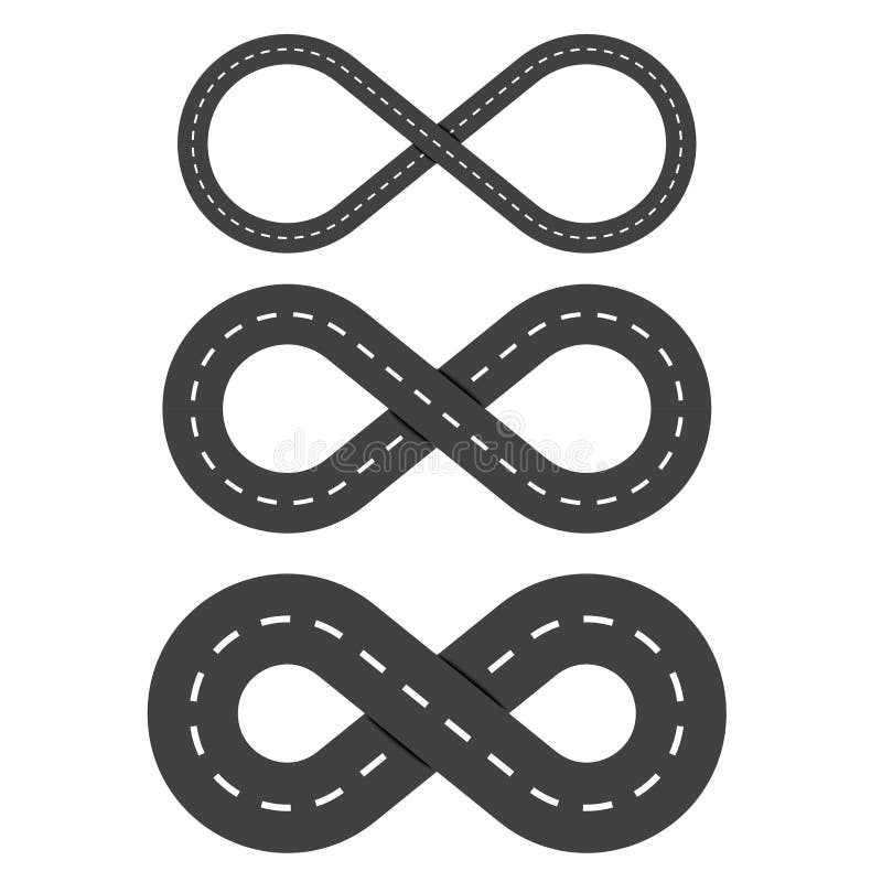 Three Infinity Shaped Roads with Dashed Lines. Various Thicknesses of ...