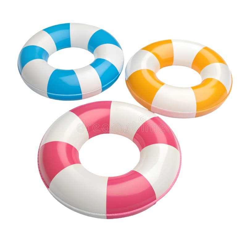 Three Inflatable Pool Floaties Blue Orange Pink White Stripes Stock ...