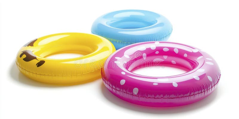 Colorful Inflatable Pool Rings on White Background Stock Illustration ...