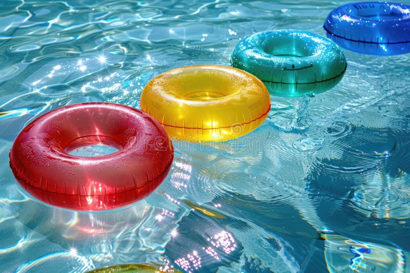 Three Inflatable Rings Floating in a Pool Stock Photo - Image of float ...