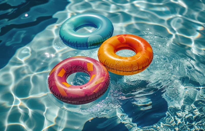 Three Inflatable Rings Floating in a Pool Stock Image - Image of ...