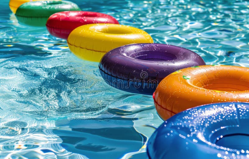 Three Inflatable Rings Floating in a Pool Stock Image - Image of ...