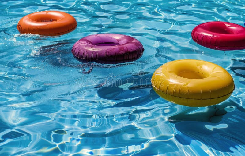 Three Inflatable Rings Floating in a Pool Stock Photo - Image of round ...