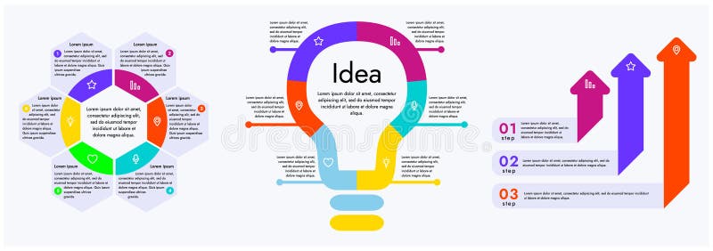 Three Infographic Elements with 6 and 3 Sections for Information. the ...