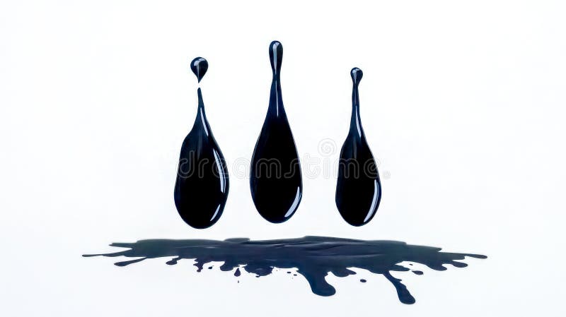 Three Ink Droplets Dripping Onto Transparent Background Stock Photo ...