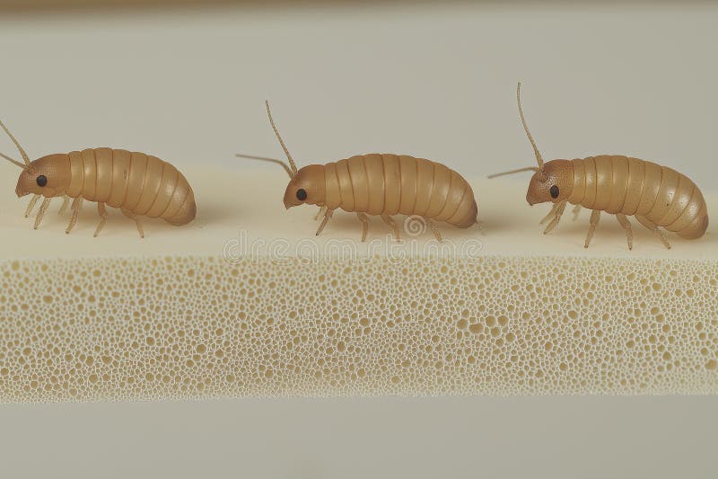 Three Insects Crawl Across a Soft Foam Surface in a Close-up View Stock ...