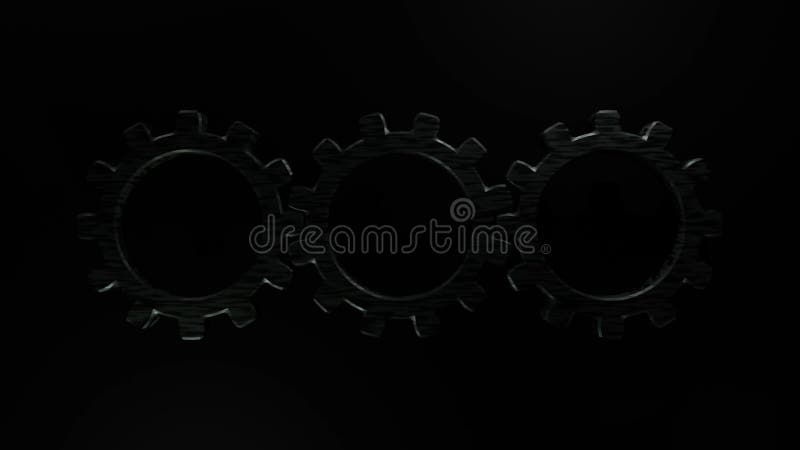 Three Interlocking Black Gear Wheels Rotating Seamlessly in Industrial ...