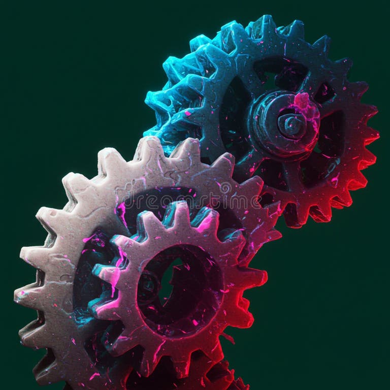 Three Interlocking Gears, Digitally Rendered with a Metallic Texture ...