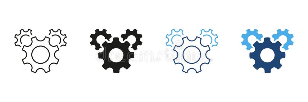 Three Interlocking Gears Icon Set. Mechanical Engineering, Process ...