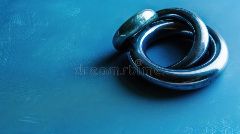 Three Interlocking Metal Rings on a Blue Surface Stock Photo - Image of ...