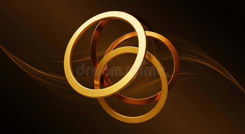 Three Interlocking Metallic Rings, One Golden and Two Bronze, Float ...