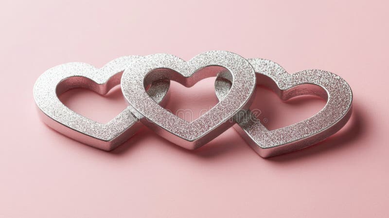 Three Interlocking Silver Hearts on Pink Background Stock Illustration ...